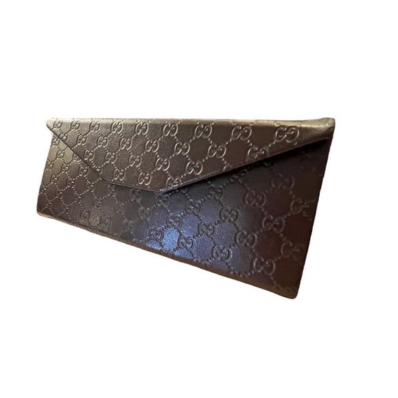 Gucci | Accessories | Gucci Brown Leather Trifold Logo Glasses Case ...